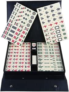 Amazon.co.jp: Mahjong Game Set, Manual Mah Jongg 144 with Carving Tiles ...