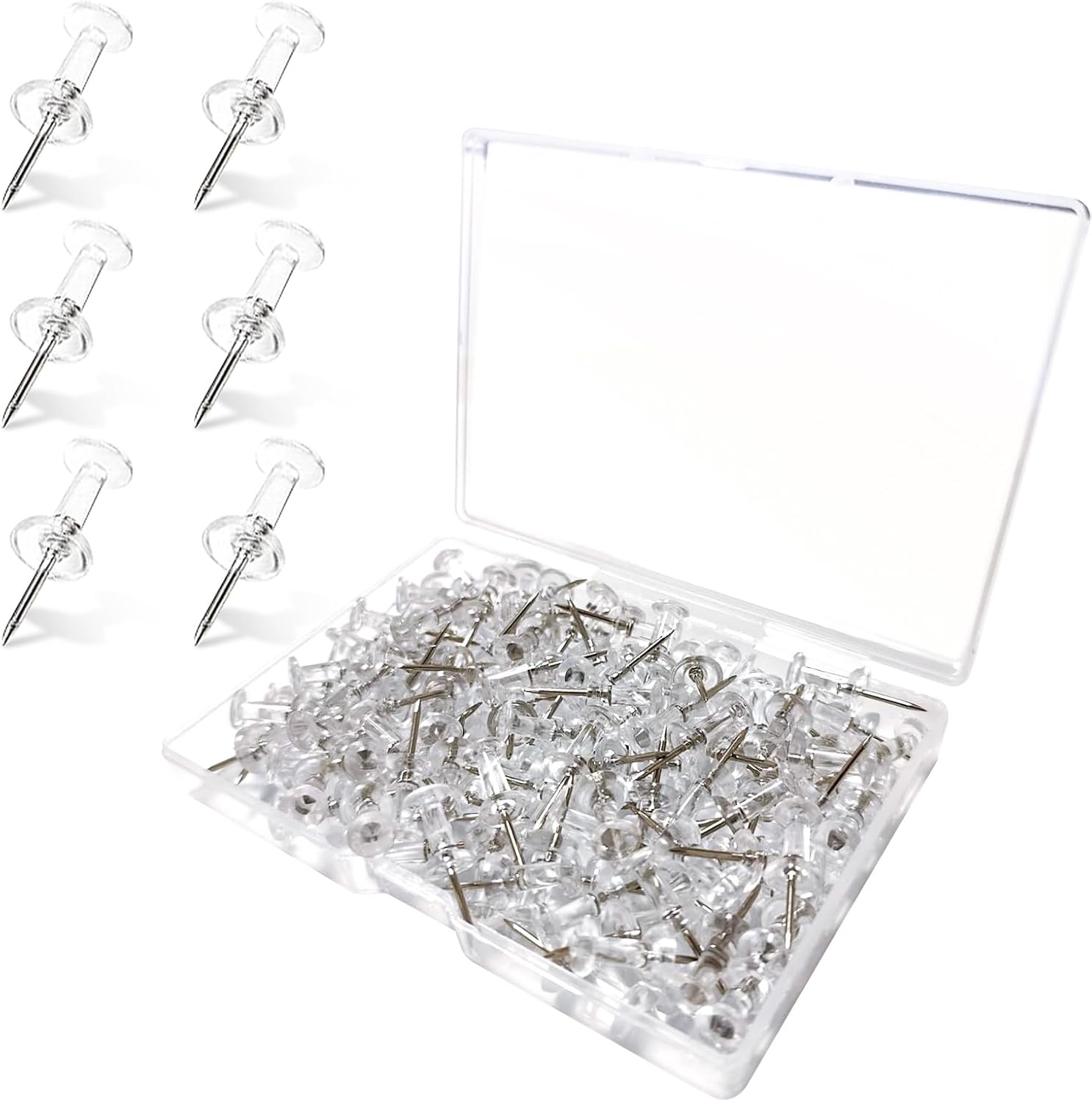 100 Pcs Clear Push Pins - Plastic Thumb Tacks, Drawing Pins for Notice ...