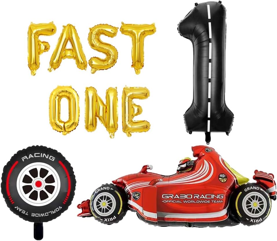 Amazon.com: KUNGOON Fast One Race Car 1st First Birthday Party ...
