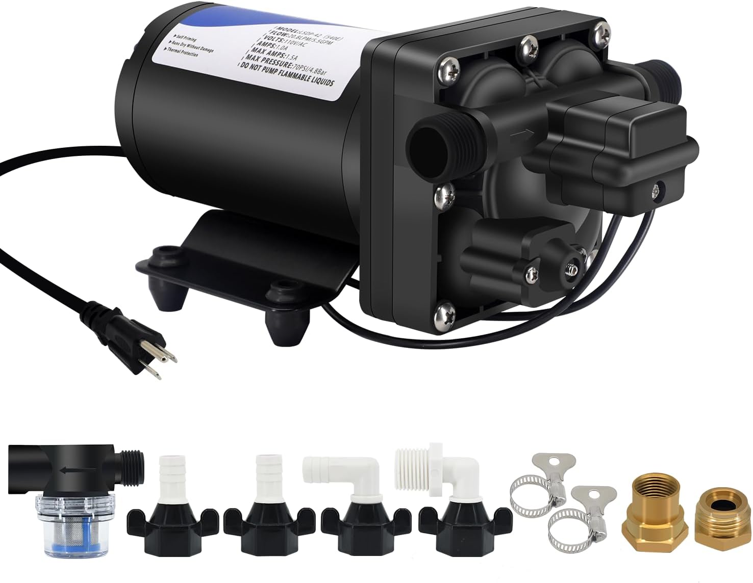 Water Pressure Booster Pump for Home 110V Fresh Transfer Diaphragm Water Pump with Plug for ...