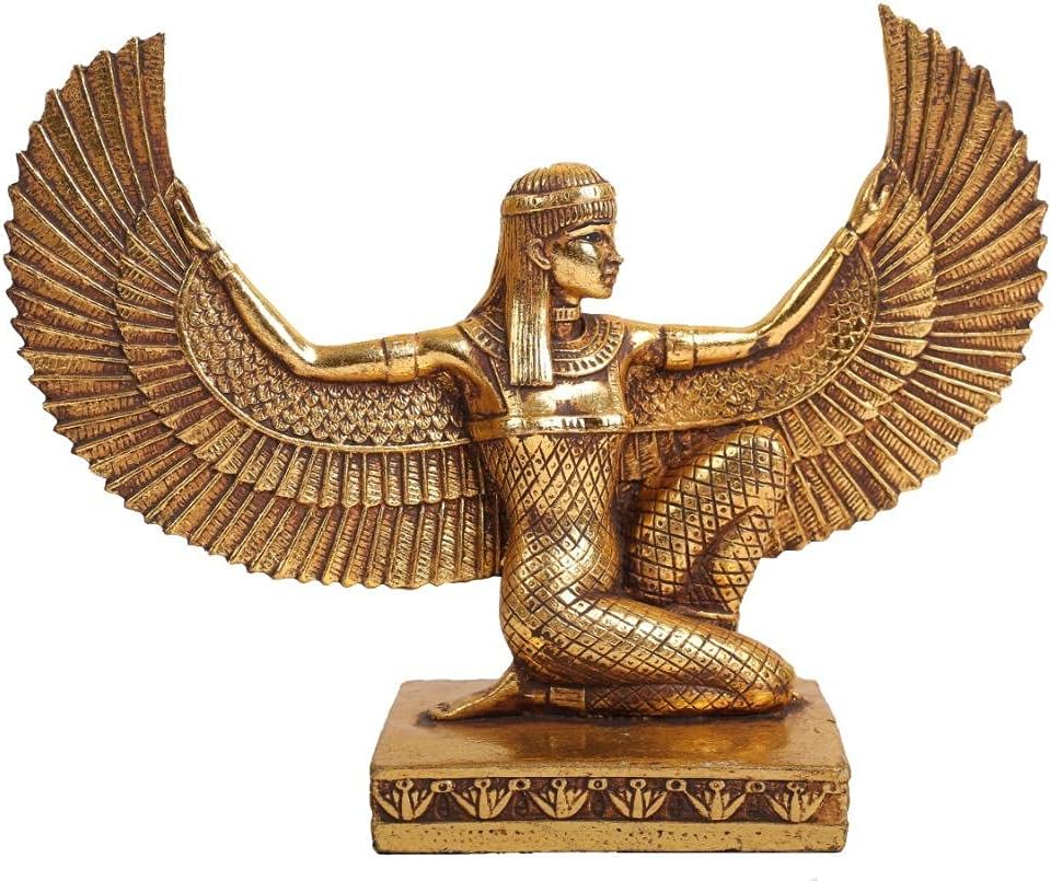 Estatua de la diosa egipcia Isis alas abiertas de polystone con hoja de ...