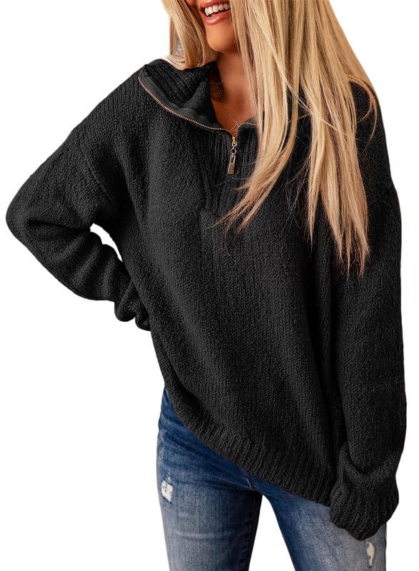Dokotoo Oversized Quarter Zip Pullover Sweaters for Women Cute Waffle ...