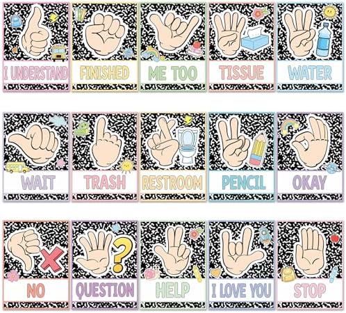 Amazon.com : MotiMind 15 Pcs Classroom Hand Signal Cards Signal with ...