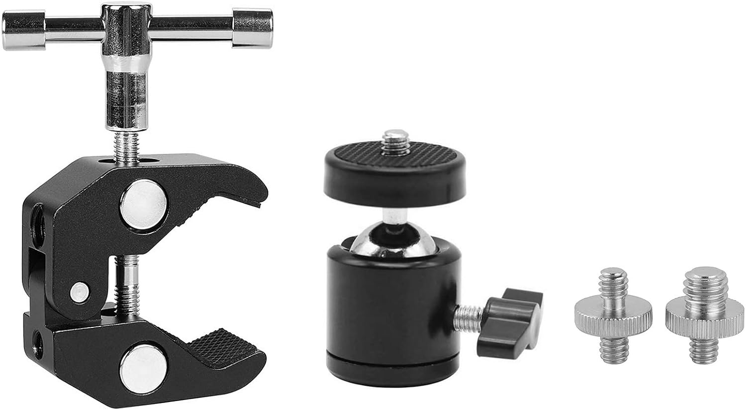 FAEFTY Ball Head Super Clamp + Mini Ball Head for Tripod Camera Flash ...