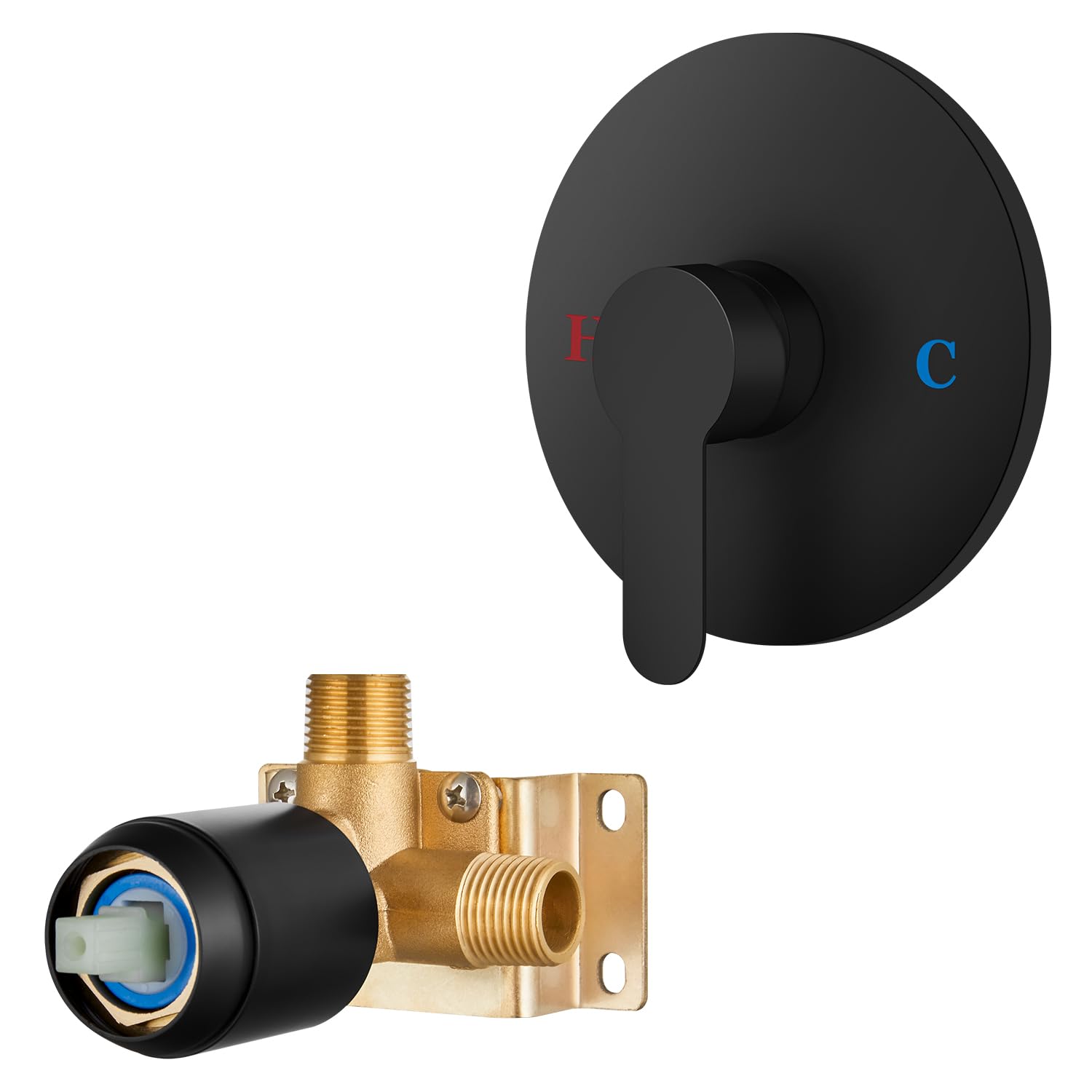 Airuida Matte Black Round Single-Function Shower Handle Valve Trim Kit ...