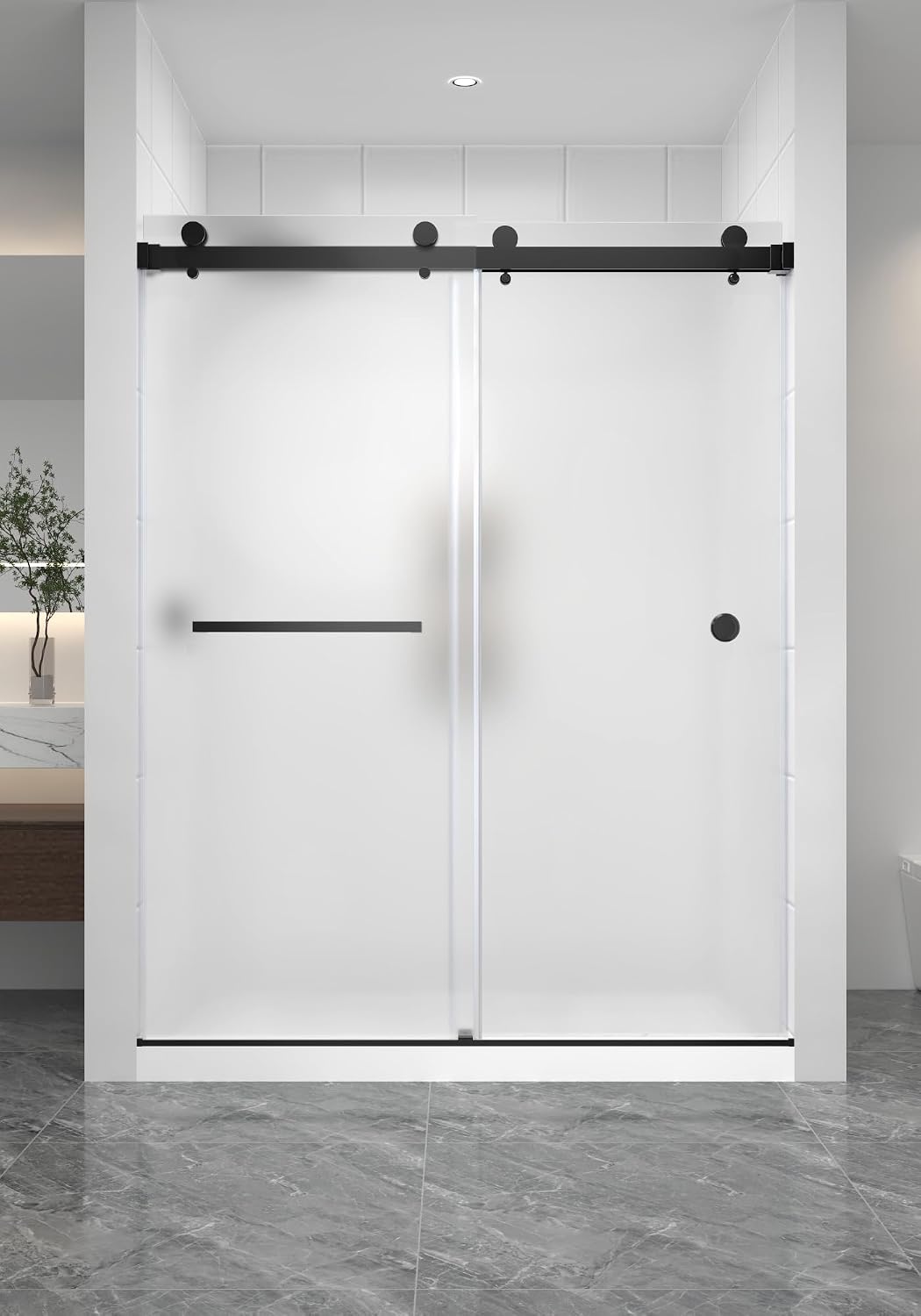 58-60" W x 76" H Frameless Sliding Shower Door Bypass Double Sliding ...