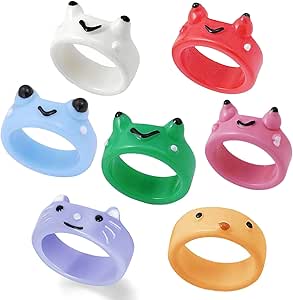 Amazon.com: felson 7Pcs Y2k Frog Rings for Women,Cute Resin Colorful ...