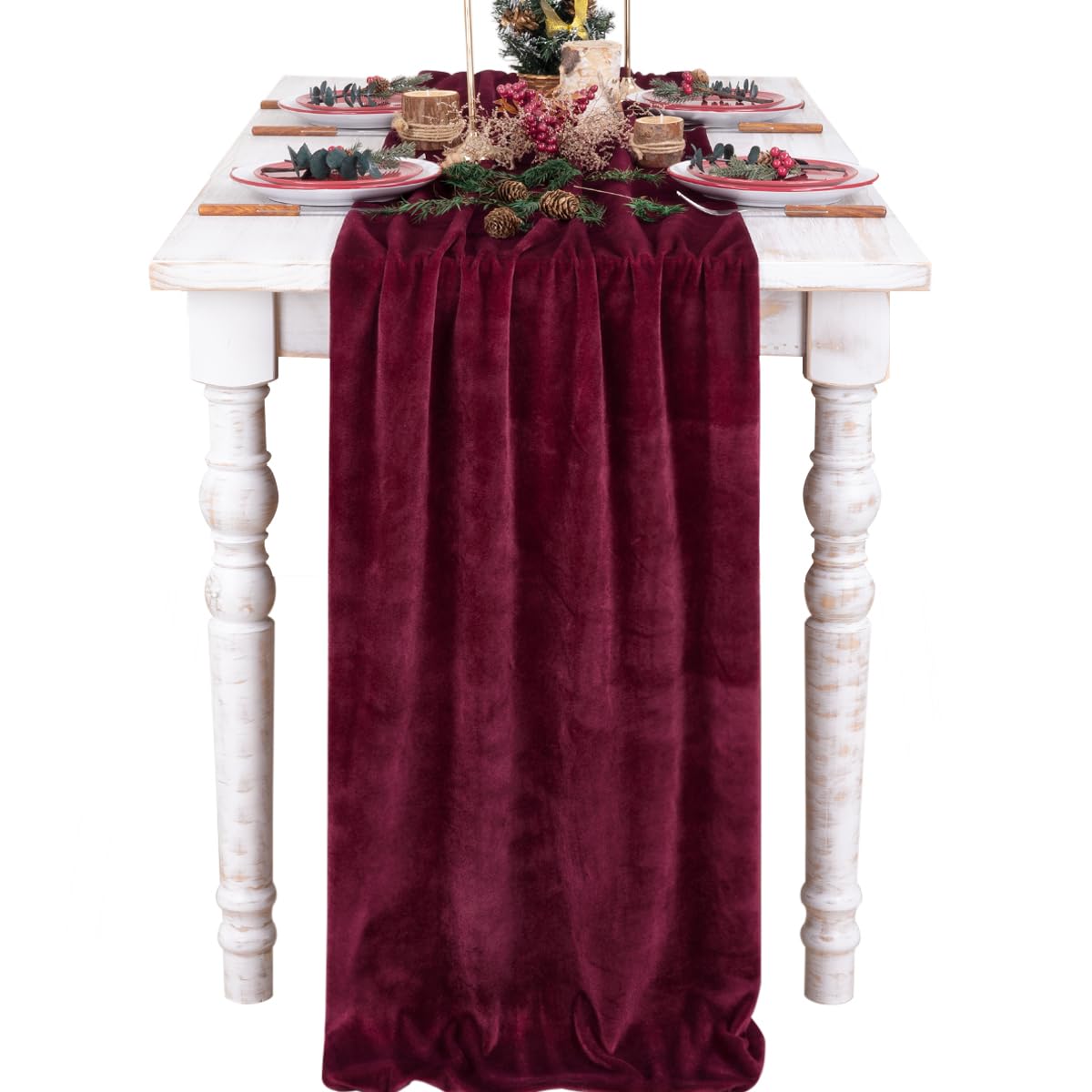 Amazon.com: DeZerlor Burgundy Red Velvet Table Runner 20 x 120 Inch ...