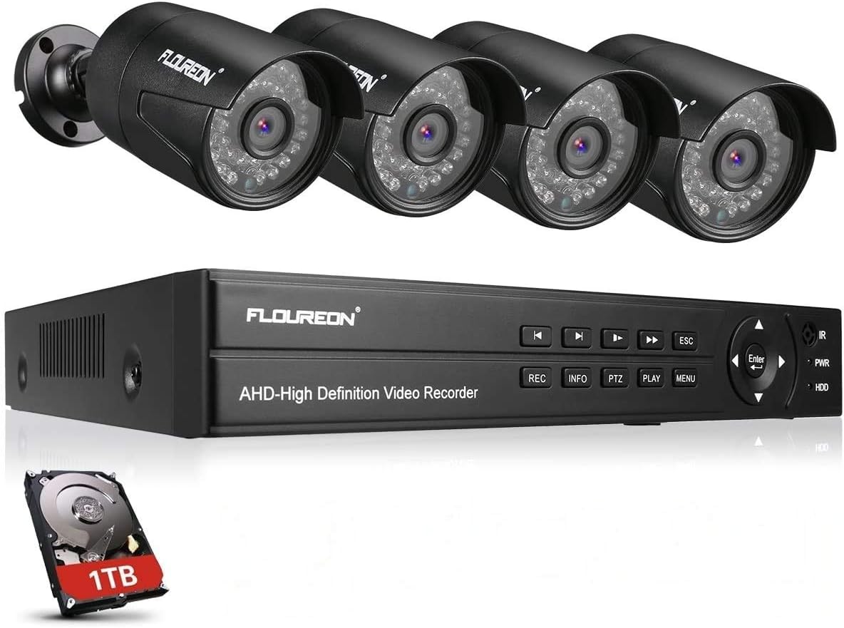 FLOUREON CCTV Security Camera Systems 1TB HDD 8 Channel 1080N AHD DVR ...