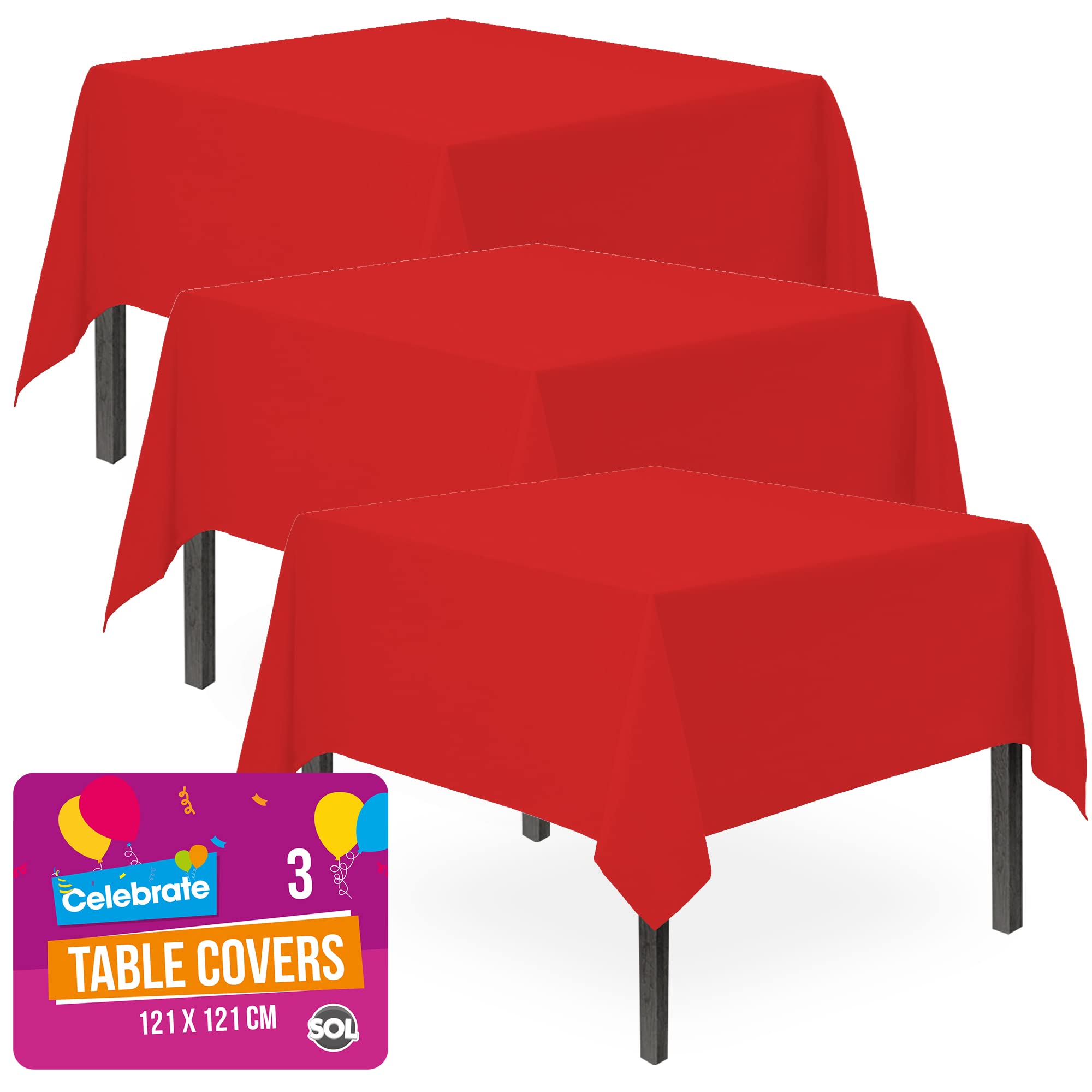 3pk Red Table Cover 121x121cm Red Table Cloth Party Disposable, Plastic ...