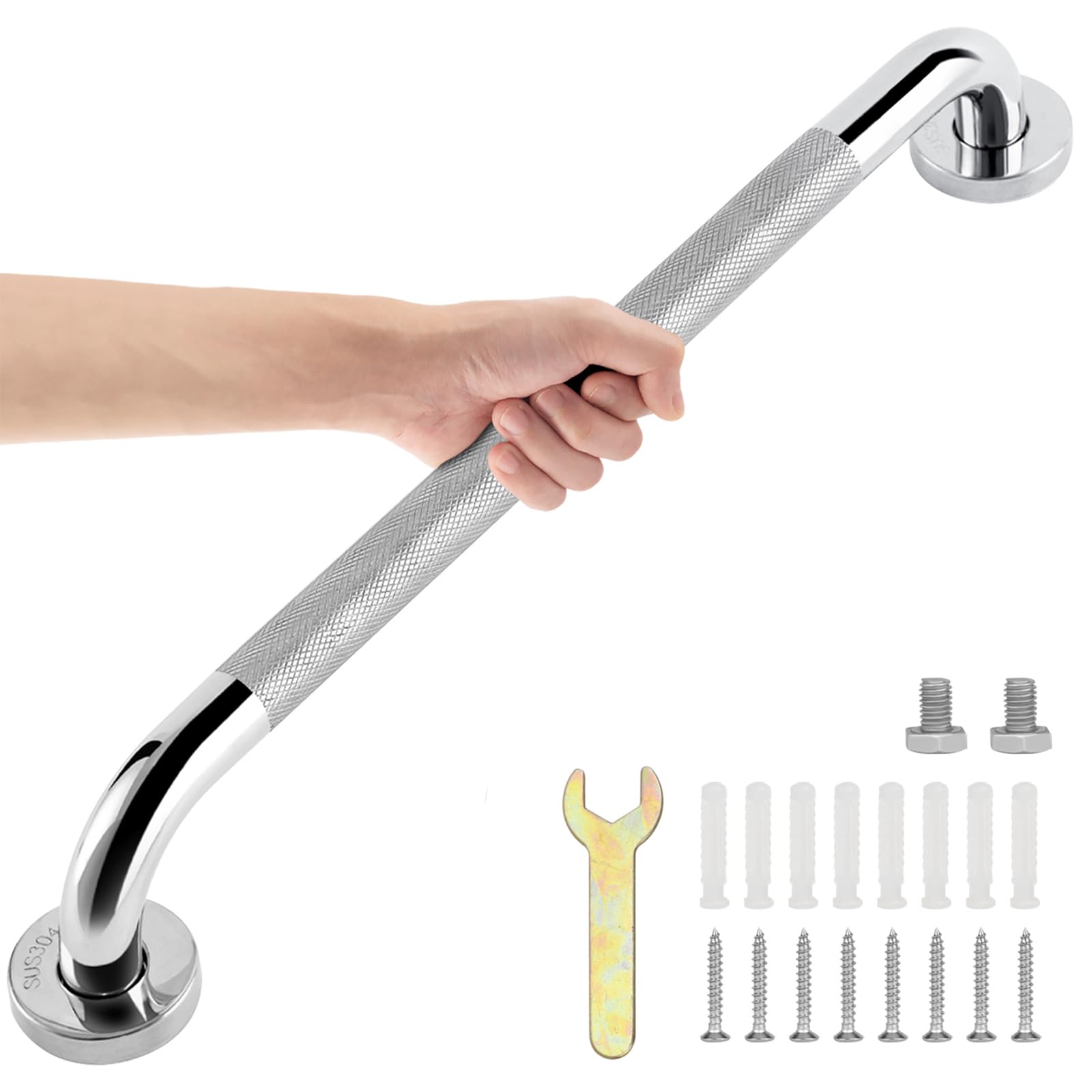 sunzone Bathroom Grab Bars Handle, 24-inch Anti Slip Grab Bars, Chrome ...