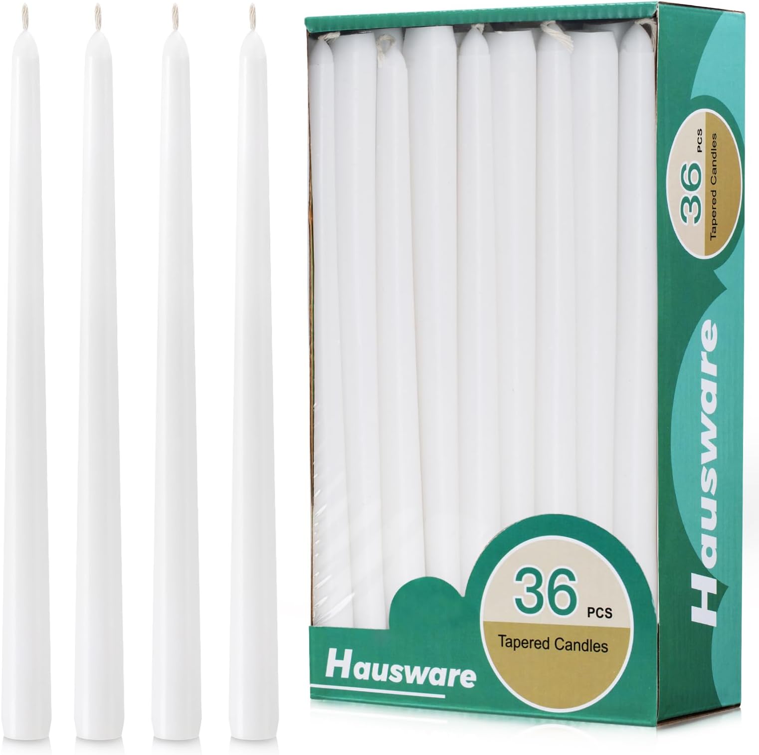 Amazon.com: Hausware 36 Pack White Taper Candles, 8 Hour Burn Time ...