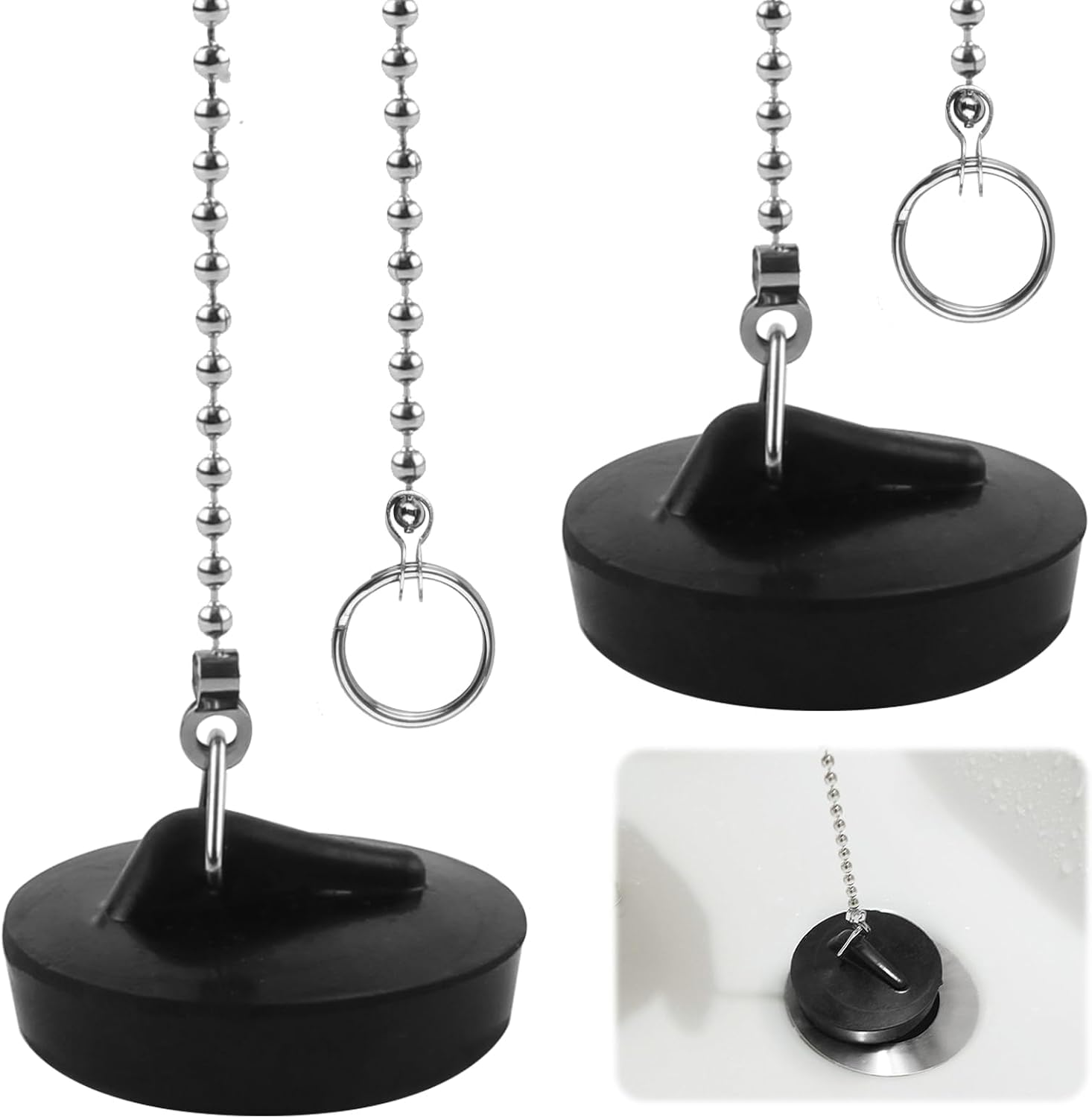Bath Plug 2 Pcs, Sink Plug, Universal Rubber Bath Plug and Chain ...