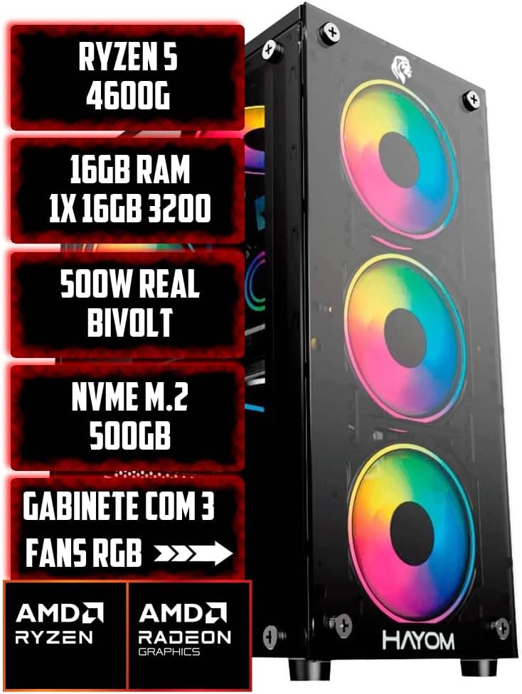 PC GAMER LIDER RYZEN 5 4600G, 16GB DDR4, NVME 512GB, AMD RADEON ...