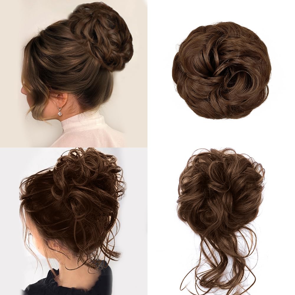 Amazon.com : ZERAL Messy Bun Hair Piece 2PCS Curly Wavy Messy Bun ...