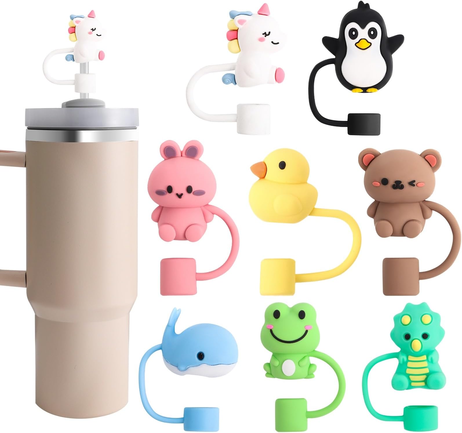 Amazon.com: 12Pcs Straw Covers Cap for Tumblers, Cute Animal Straw ...