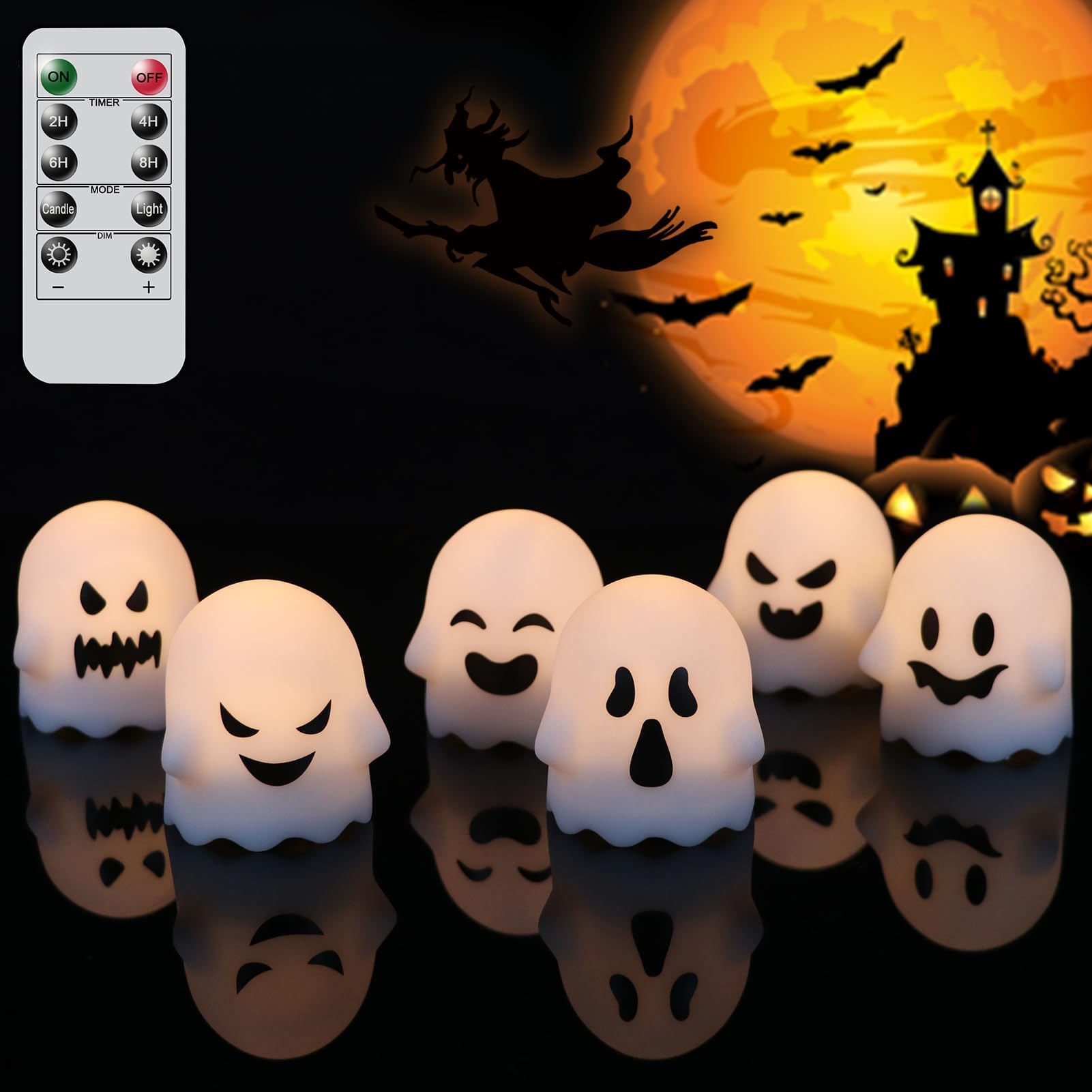 Amazon.com: Lasumora Ghost Halloween Decorations Flameless Candles with ...