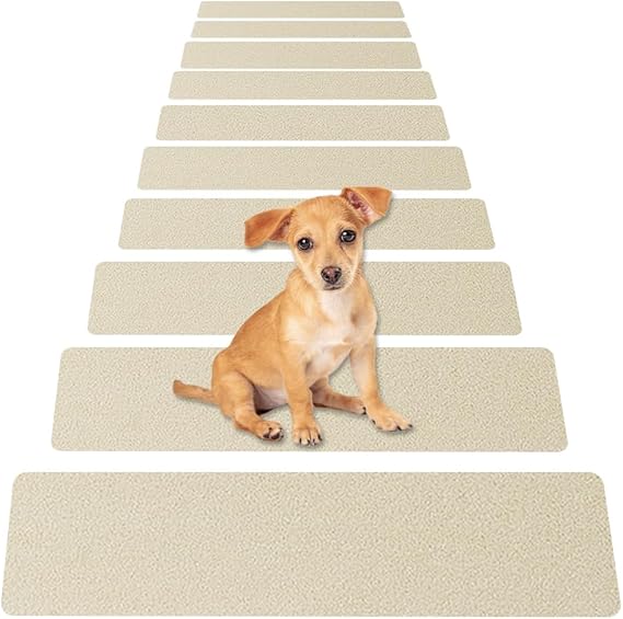 Amazon | WEIMALL 階段マット 滑り止め 階段用 ステップマット 70×20cm 吸着タイプ 防音 キズ防止 寒さ対策 吸着マット 転倒防止 簡単取り付け 15枚入 （ベージュ ...