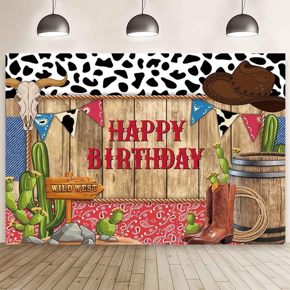 Amazon.com : AIBIIN 7x5ft Western Cowboy Birthday Backdrop Cow Print ...