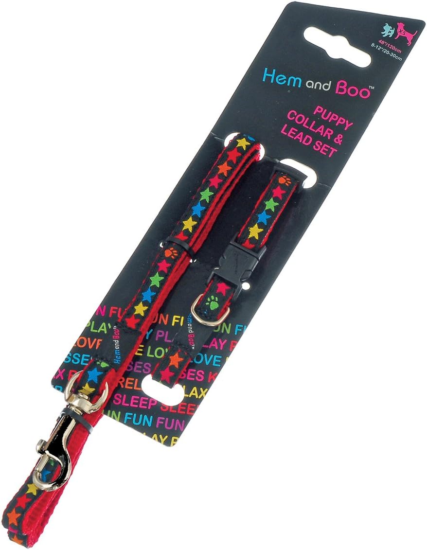 Amazon.com : Hem and Boo Stars Black on Red Puppy Collar and Lead Set ...