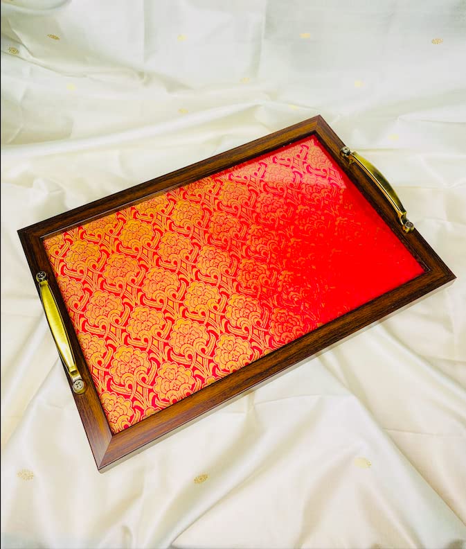 Pink Pure Brocade Kanjeevaram Silk Serving Tray (Pink Small Butta ...