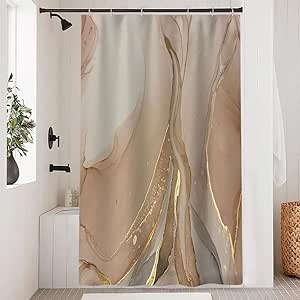 Amazon.com: Ruelvth Brown Shower Curtain, Modern Brown Gold Grey Marble Shower Curtain for ...