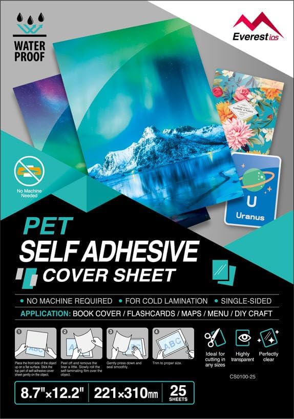 Amazon.com : Everest IOS, PET Self Adhesive Cover Sheet, Letter Size: 8.7”x12.2”, Letter Size ...