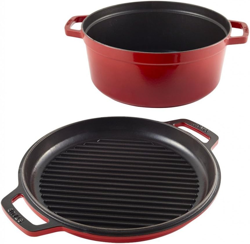 Staub 7qt Braise and Grill Pan 2 in 1 Combo, Cherry : Amazon.co.uk ...