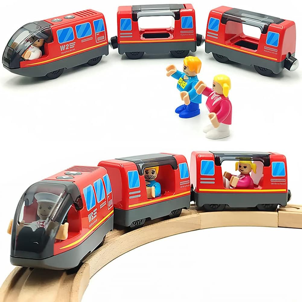 Amazon.com: HYPERLIVING Battery Operated Wooden Train Track Set Toy ...
