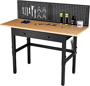 Amazon.co.jp: Dextra Workbench with Pegboard and Drawer, 48" Adjustable ...
