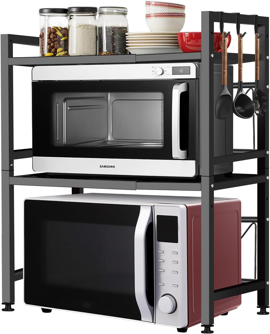 Prateleira de micro-ondas de 3 níveis, rack de micro-ondas com ganchos ...