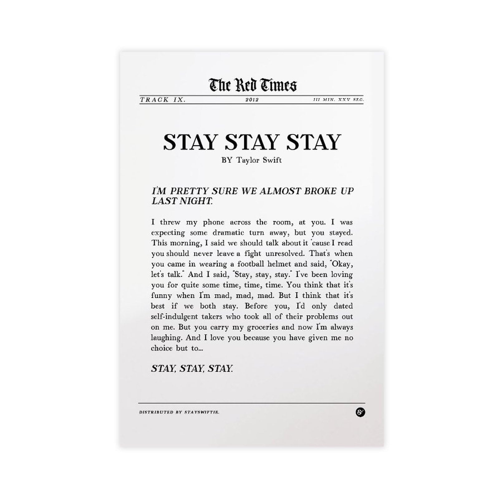 Stay Stay Stay Taylor Swift Lyrics