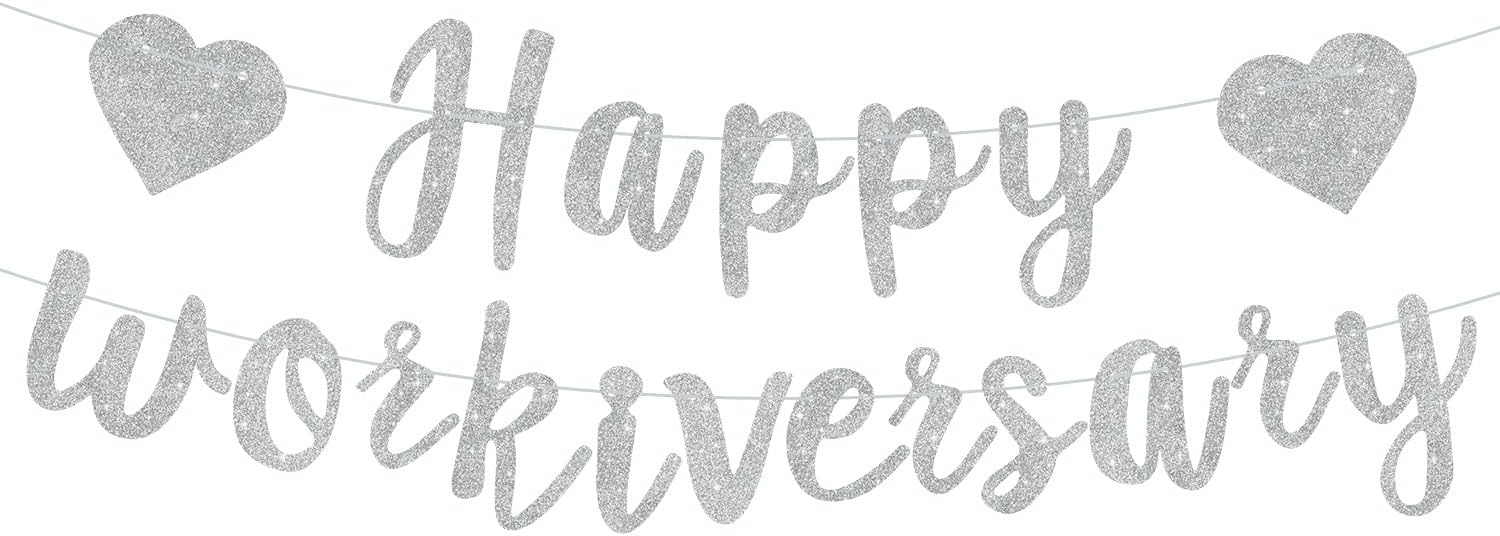 Amazon.com: RICHHHA Silver Glitter Happy Workiversary Banner - NO DIY ...