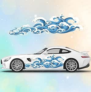 Amazon.com - 2Pcs Universal Ocean Waves Car Auto Body Side Sticker Blue ...