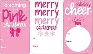 Amazon.com: Pink Christmas Gift Tags, Peel and Stick Christmas Gift ...