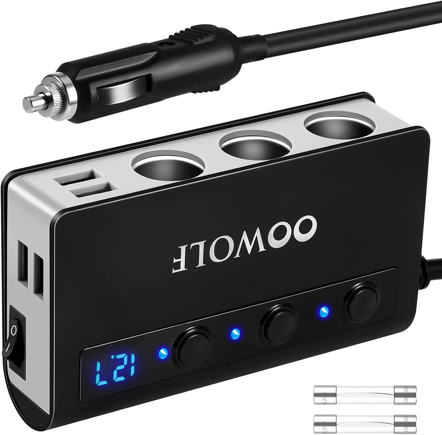 OOWOLF Cigarette Lighter Adapter Quick Charge 3.0 180W 12V/24V 3-Socket ...