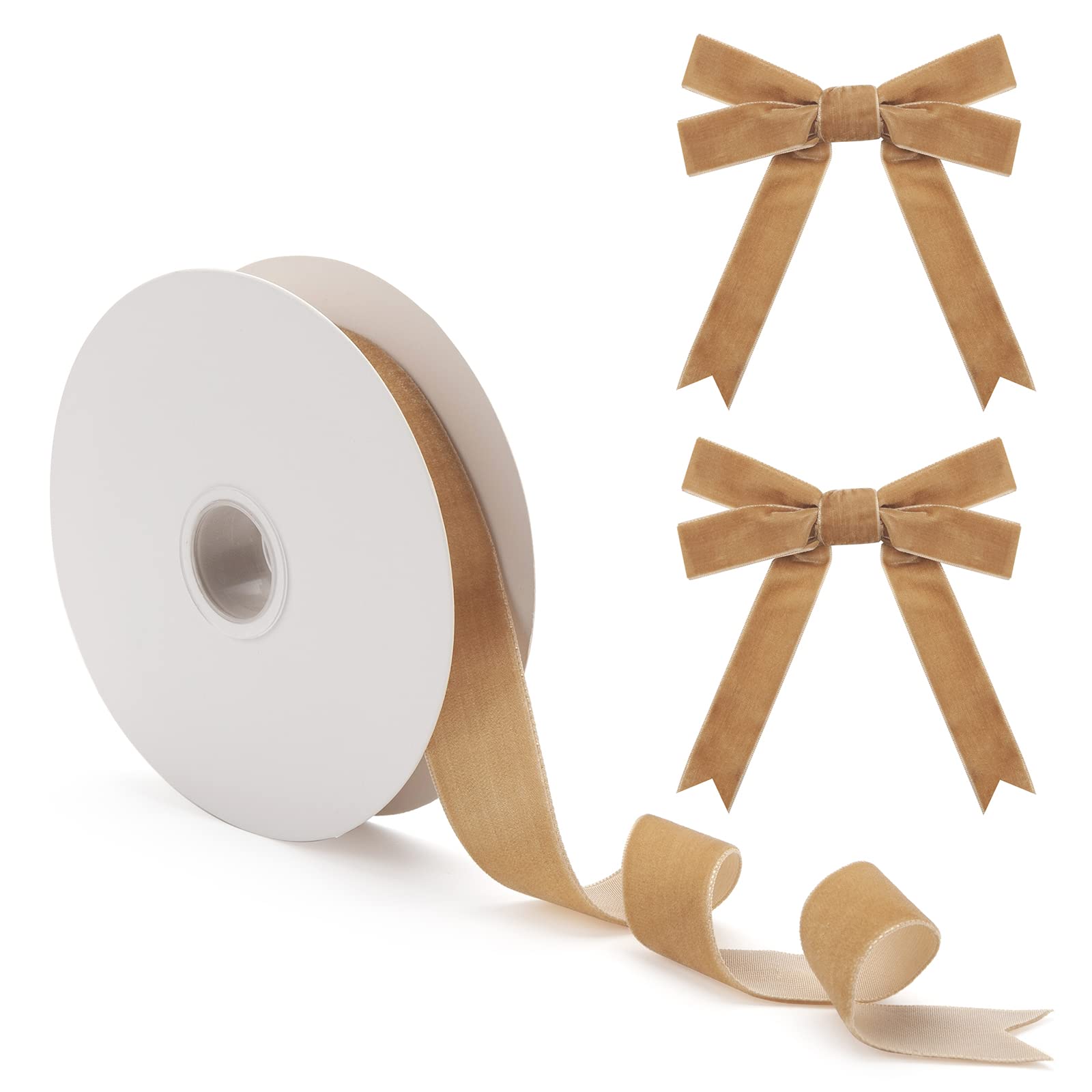 Amazon.com: Khaki Velvet Ribbon, Velvet Christmas Ribbon 1 Inch, 10 Yd ...