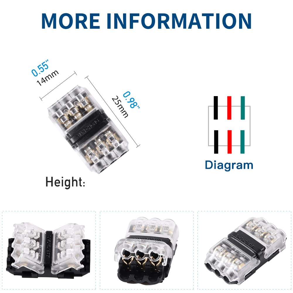 Snapklik.com : Low Voltage Wire Connectors - Quick Solderless 3 Pin 20 ...