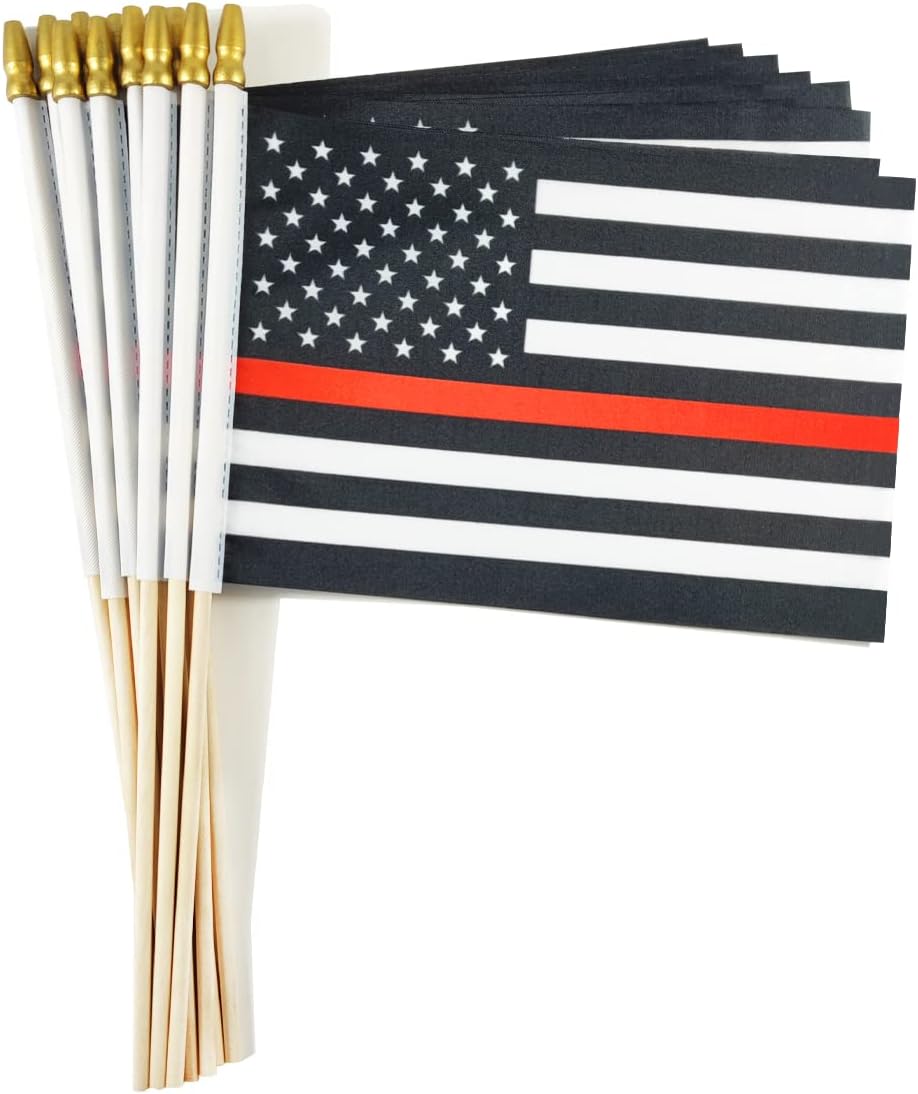 Amazon.com : QQSD Thin Red Line American Firefighter Small Flag Stick ...