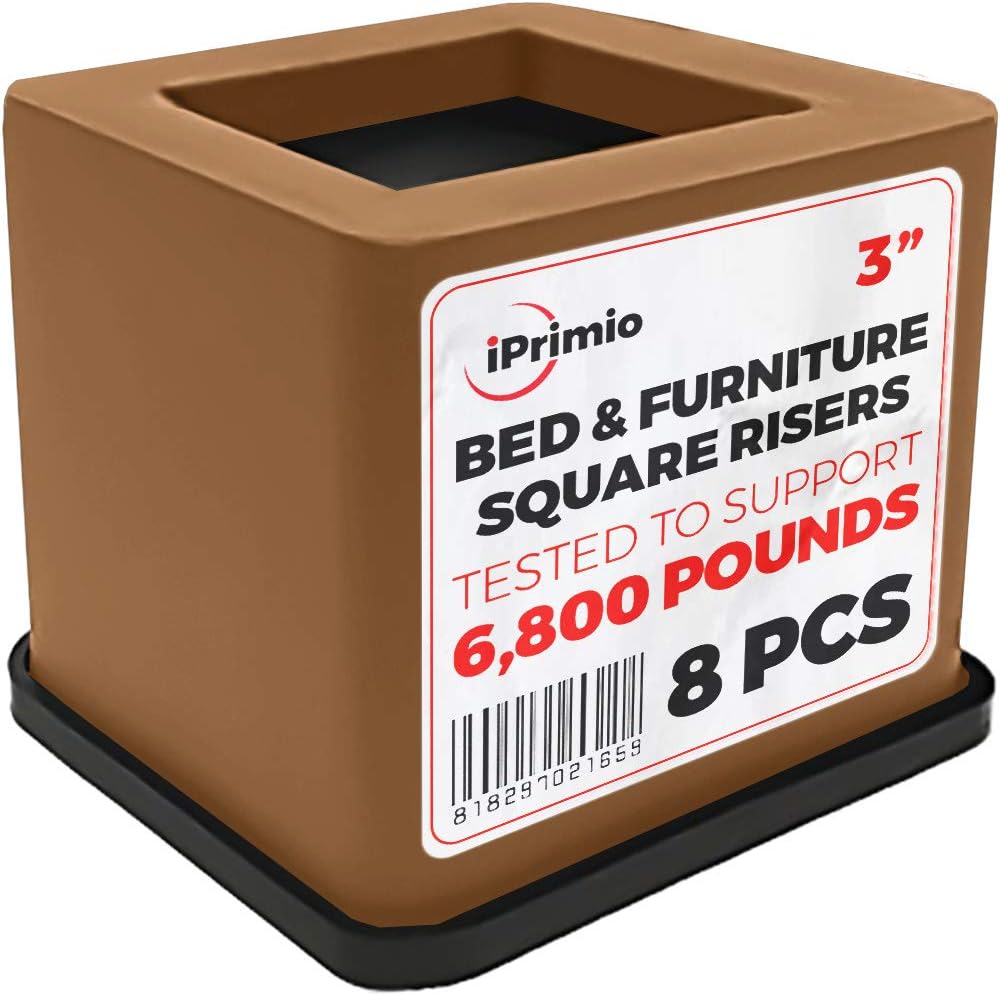 Amazon.com: iPrimio Bed Risers - Square, 3 Inch Lift, Heavy Duty, 8 ...