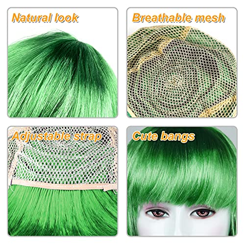 Snapklik.com : Green Short Bob Wig And Sunglass Set, Neon Colored Wigs ...