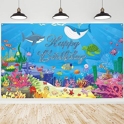 Amazon.com: Roetyce Kids Birthday Banner, Under The Sea Birthday Banner ...