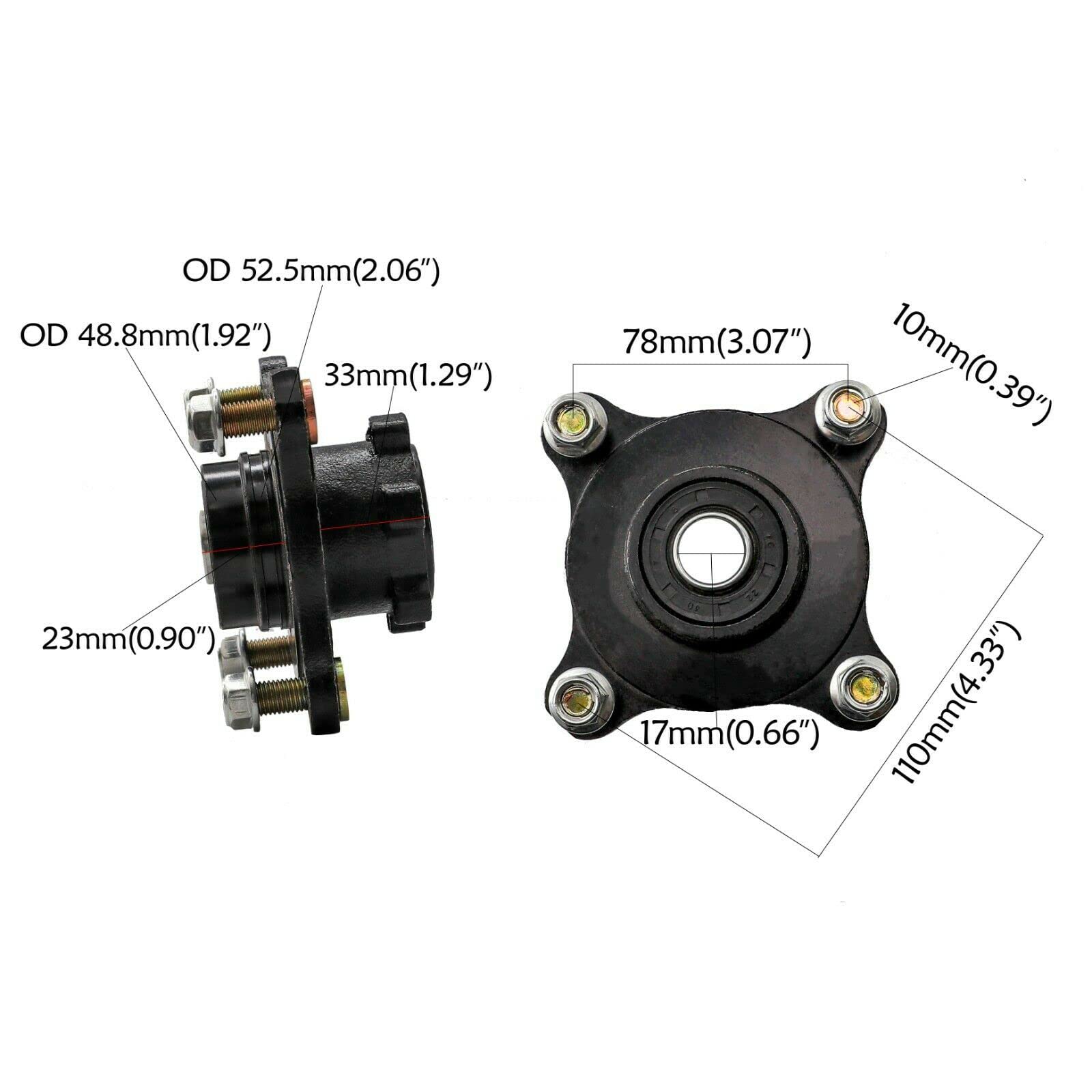 4-stud Hub Assembly 4-Stud ATV Wheel Hub & Brake Disc Assembly Kit For ...