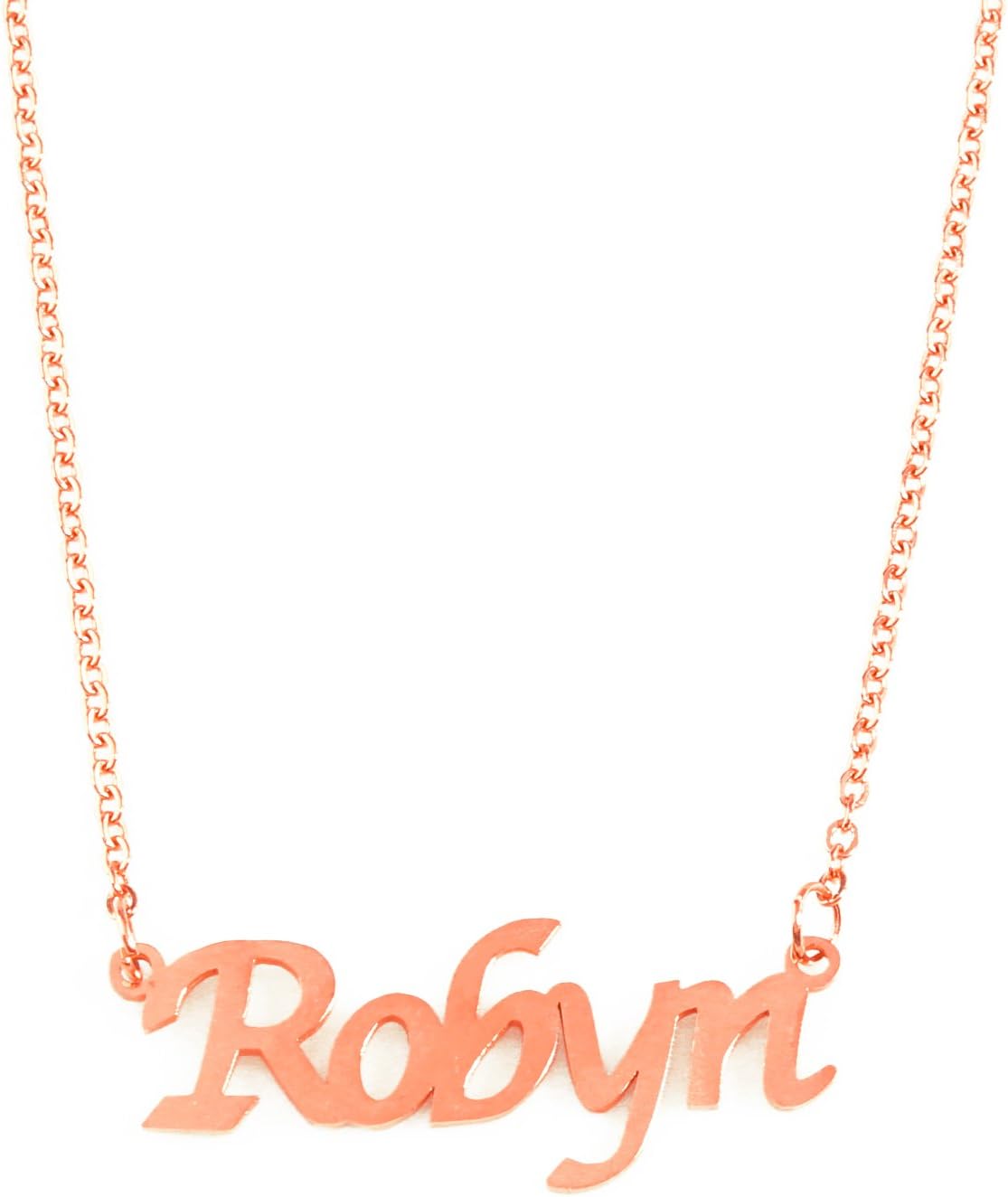 Amazon.com: Robyn Name Necklace 18ct Rose Gold Plated Personalized ...