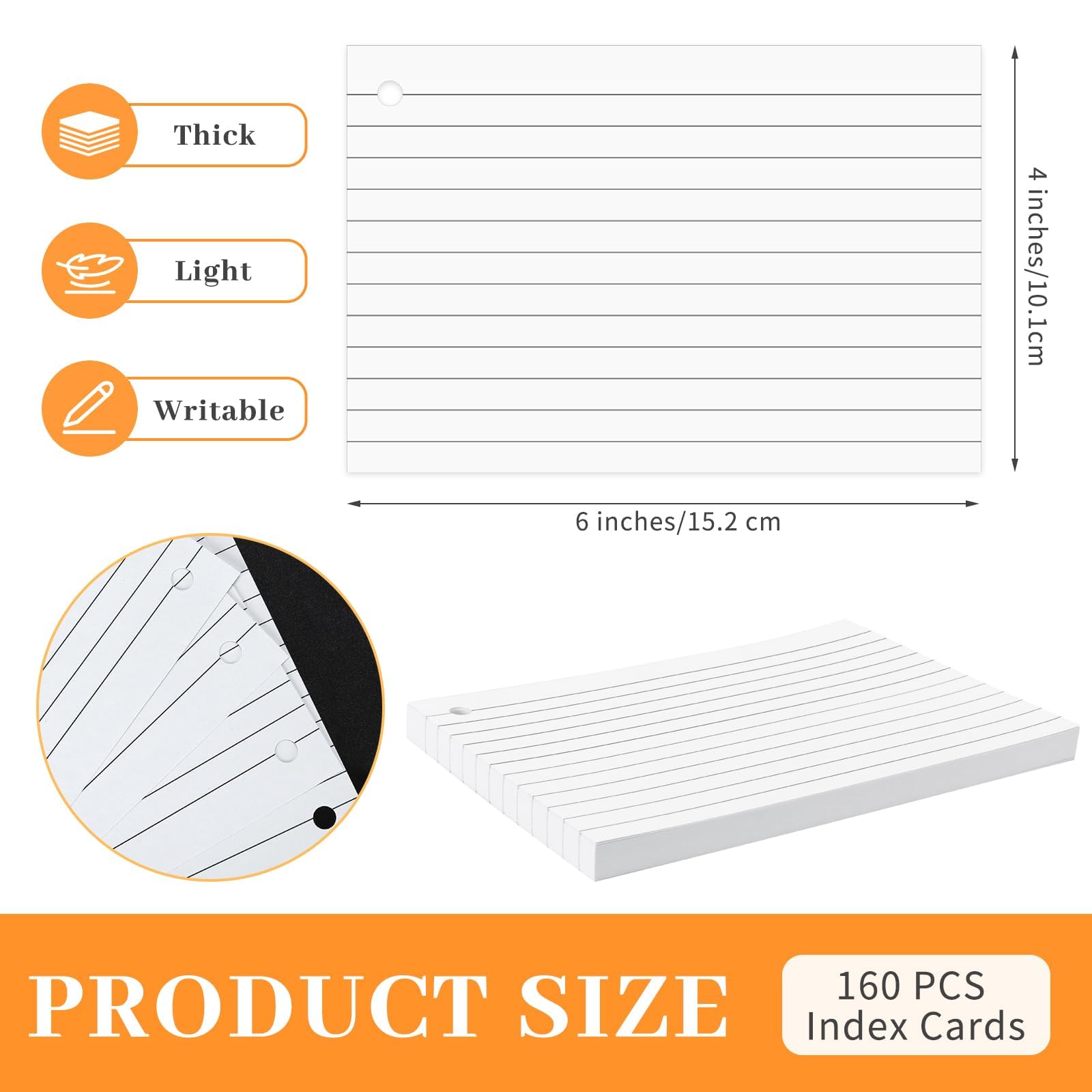 Snapklik.com : 160 PCS Index Cards 4 X 6 Inches, 180 GSM Thick Punched ...
