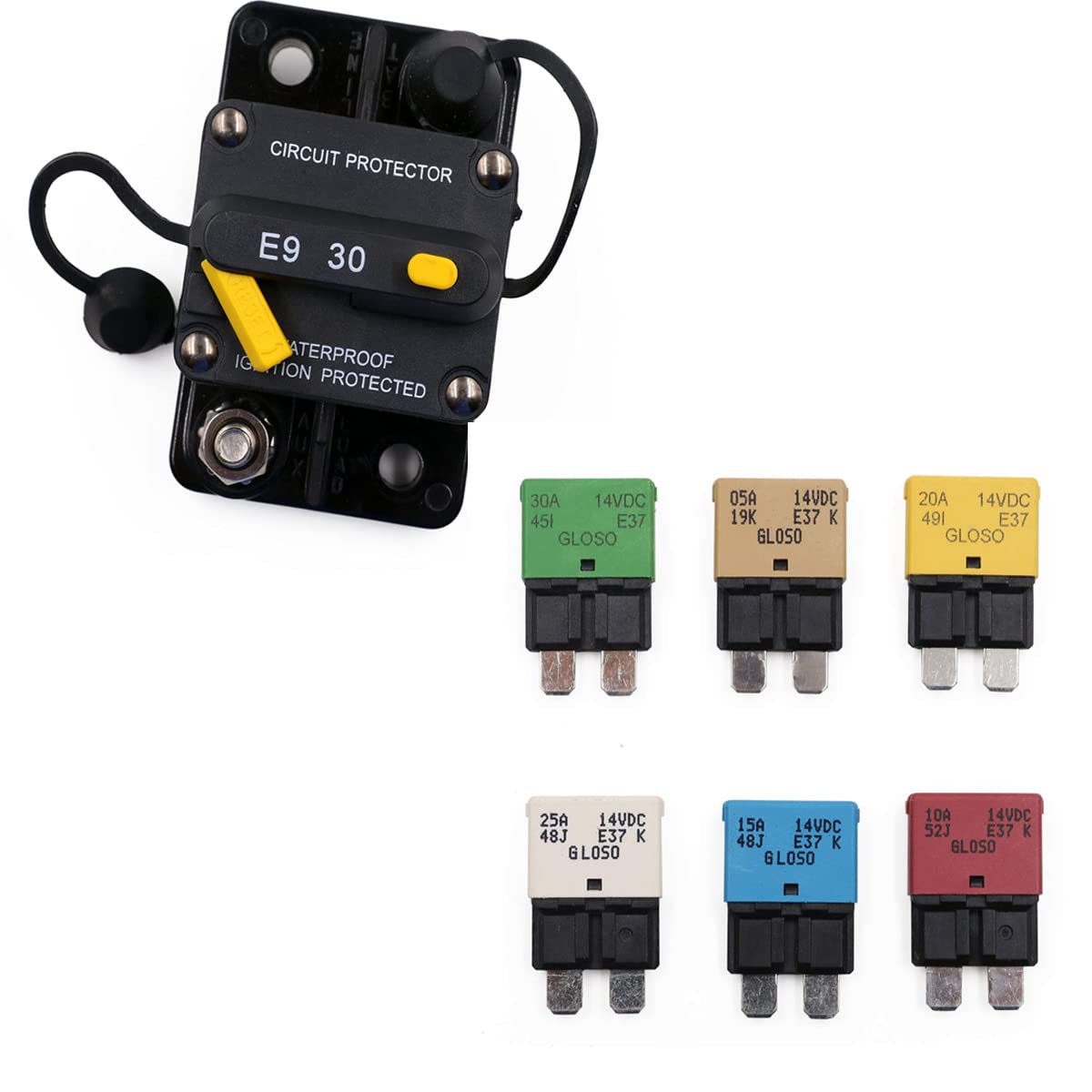 Amazon.com: T1 Auto Resettable Circuit Breaker Fuse Mixed & E9 30A ...