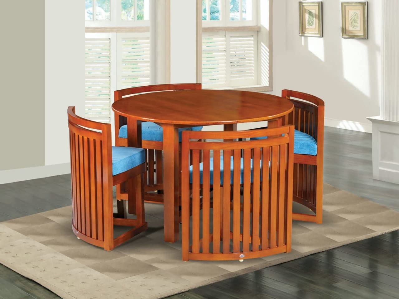 Home Box Wooden 4 Seater Round Table Set Natural Finish_Brown : Amazon ...