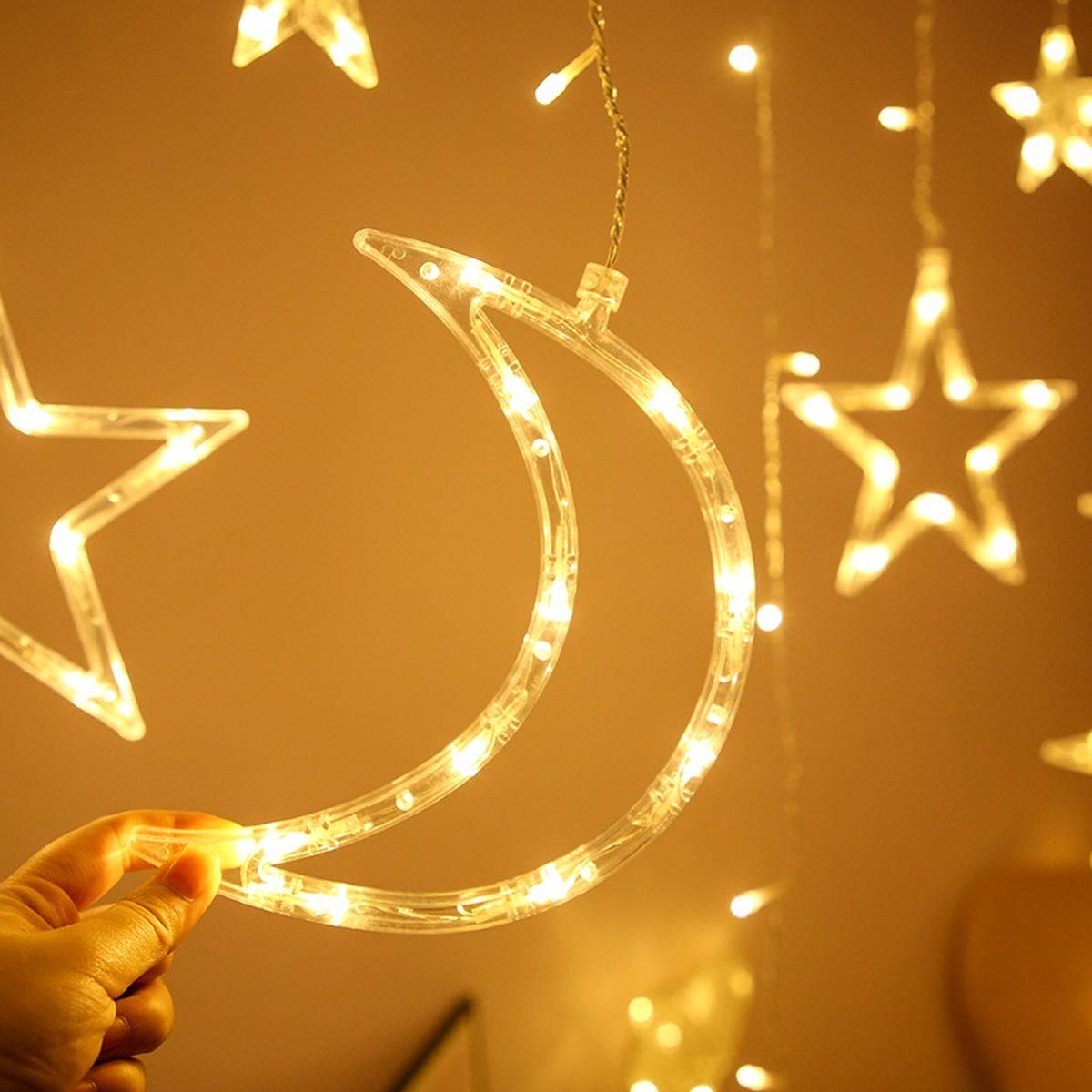 7.5ft Decorative Starry String Curtain Lights Moons and Stars LED Night ...