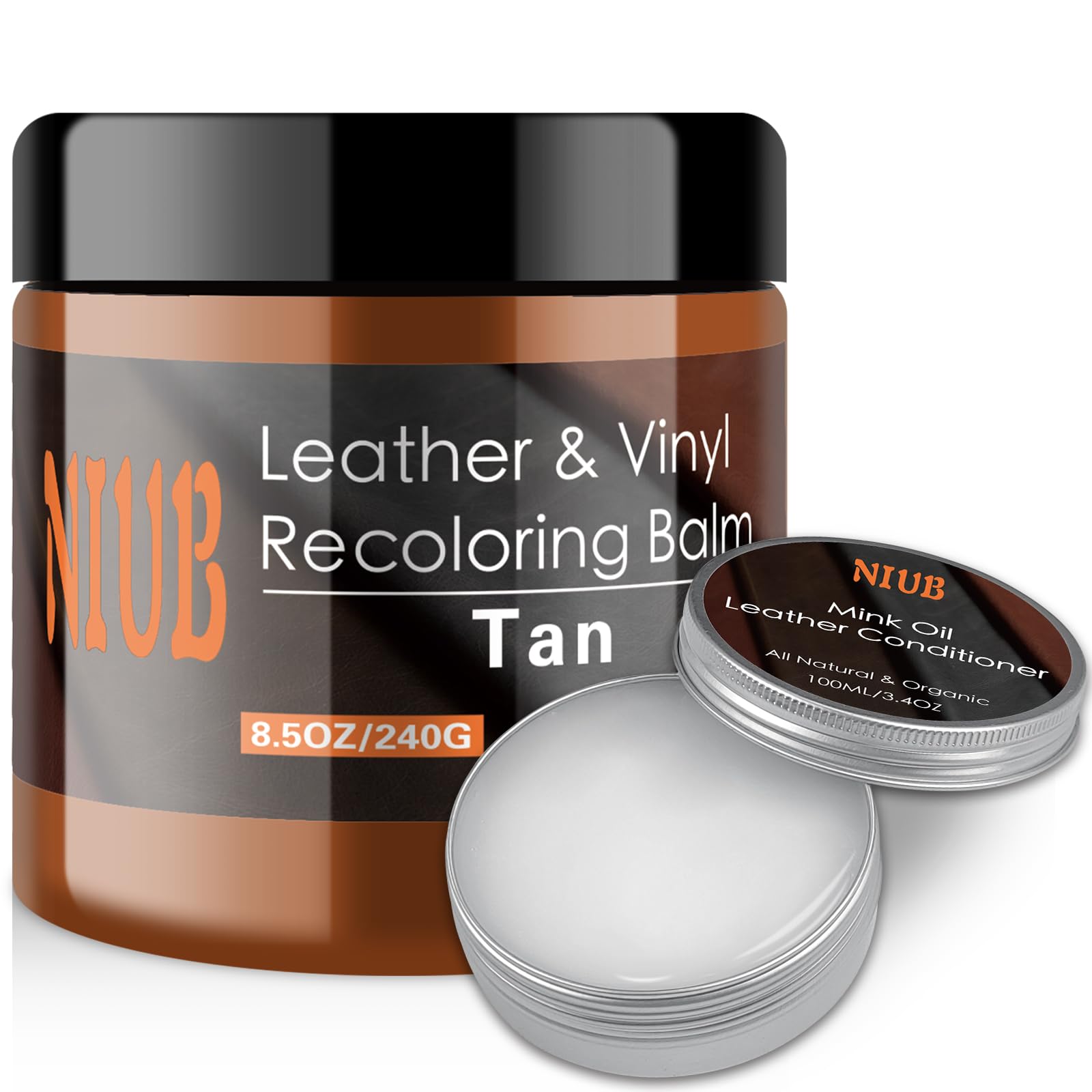NIUB Leather Recoloring Balm,8.5Oz Tan with Oil Leather Color Restorer ...