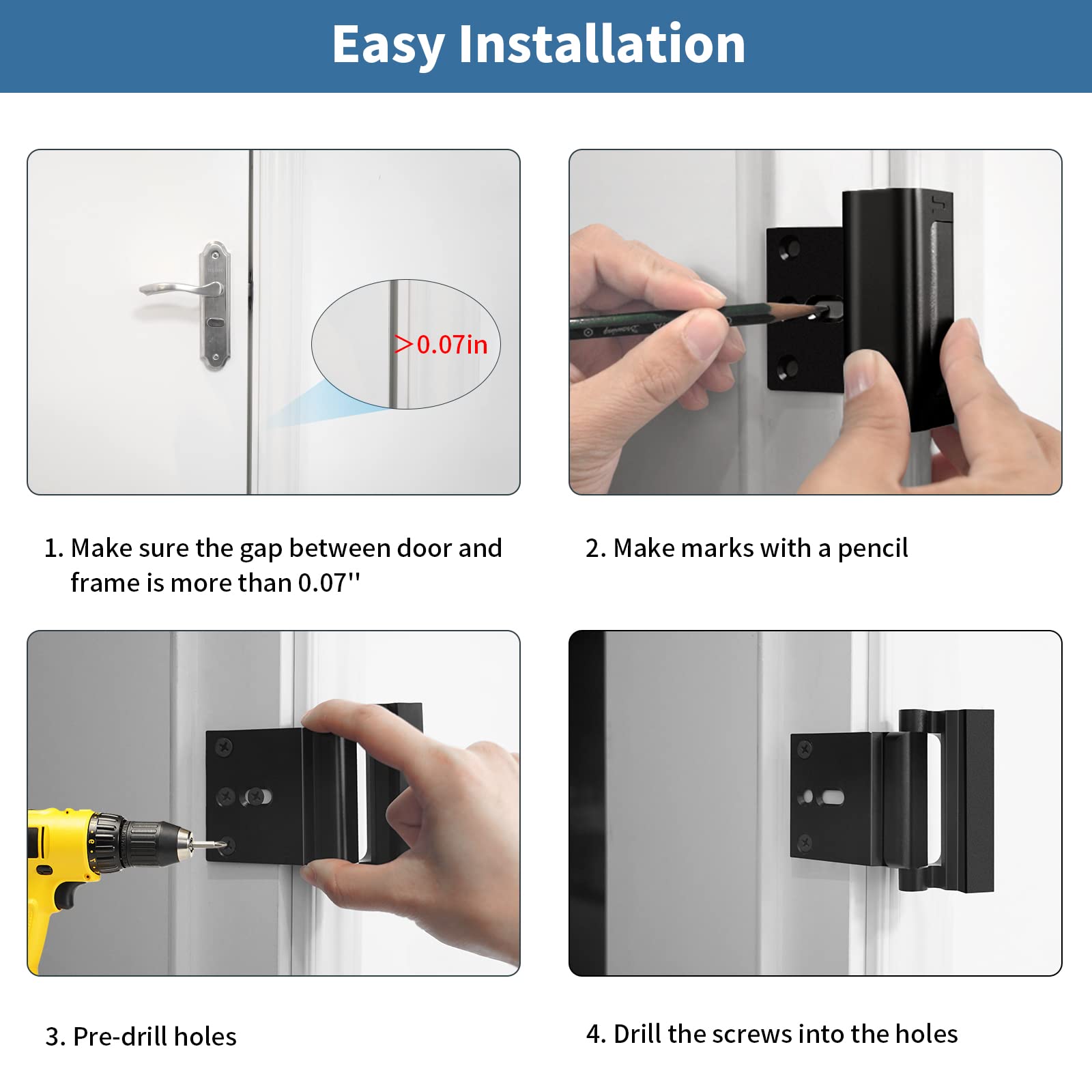 Yomisga Home Security Door Lock Reinforcement Safety Latch Extra Front ...